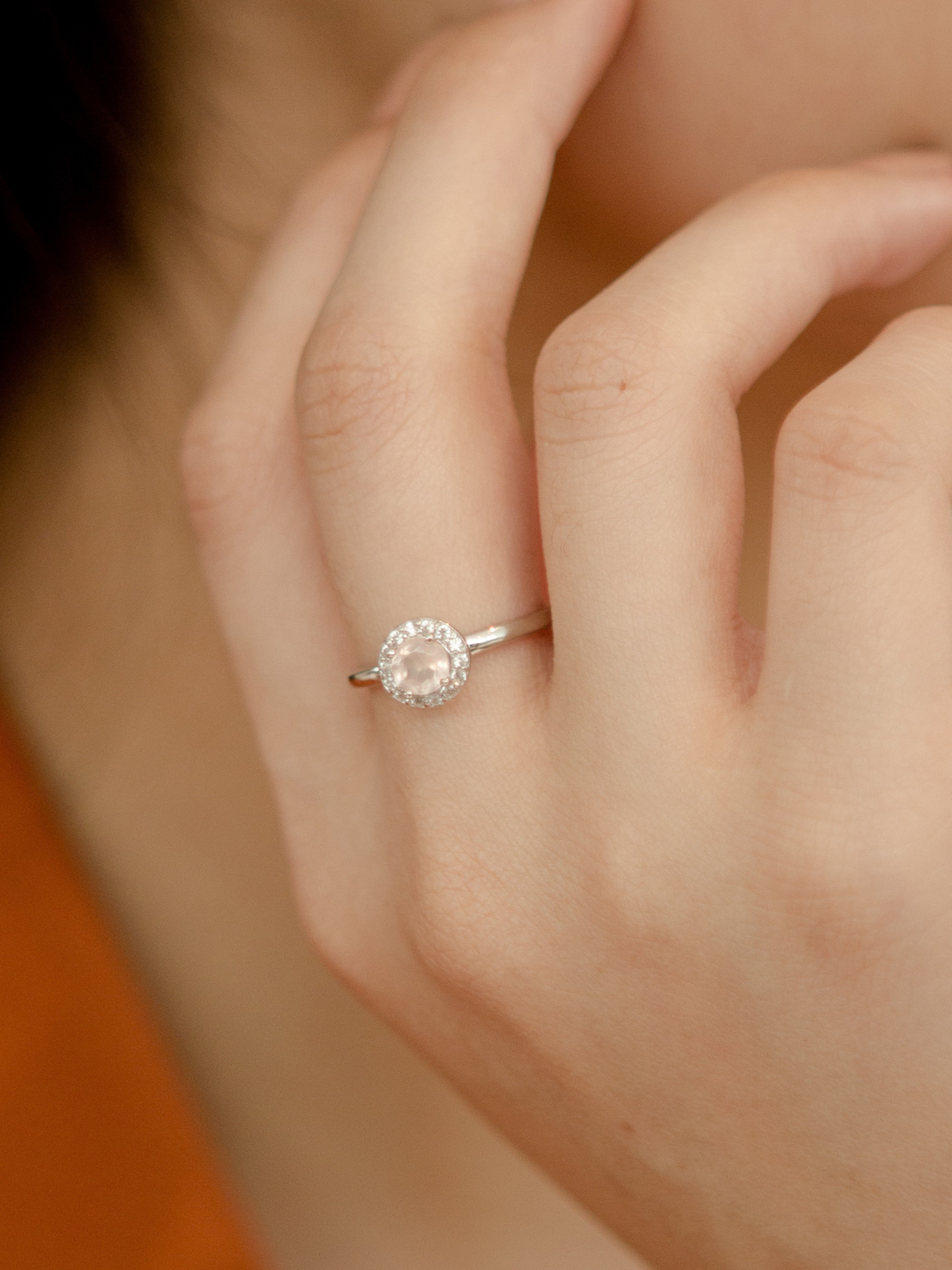 Lydia Ring (Rose Quartz) - Rhodium Plated | Tessellate Co