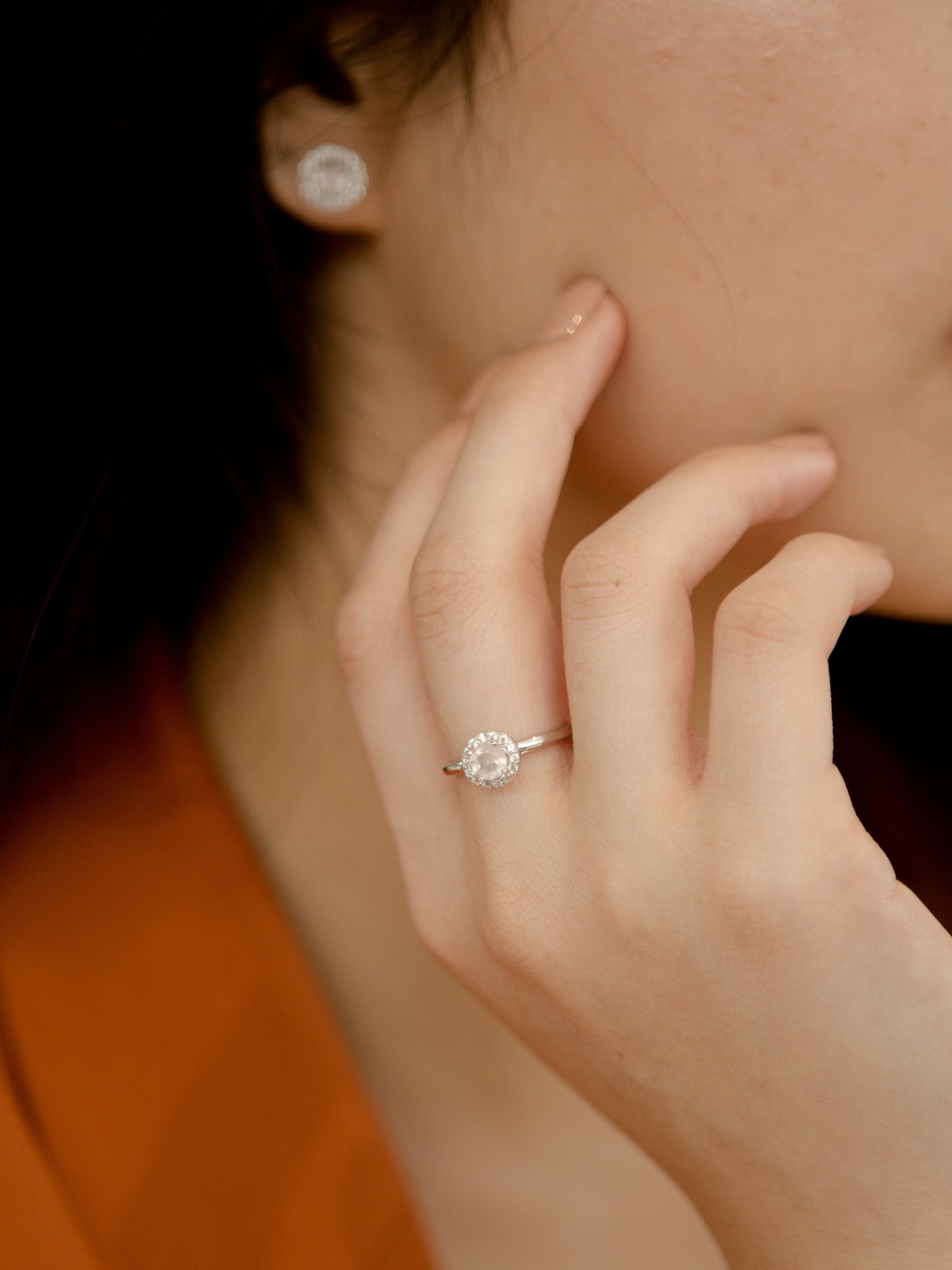 Lydia Ring (Rose Quartz) - Rhodium Plated | Tessellate Co