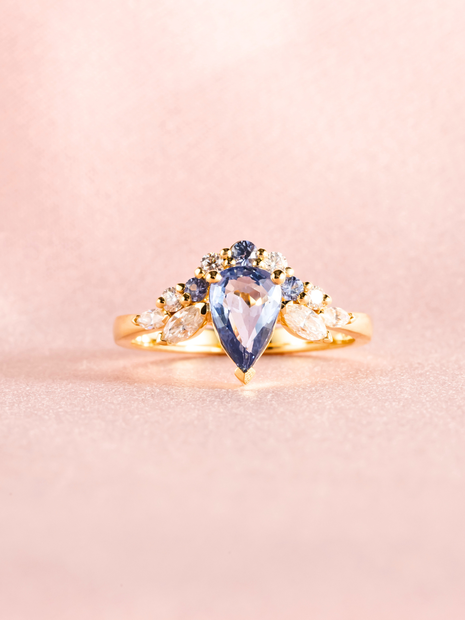 Christina Ring - Blue Sapphire & Moissanite - 18K Yellow Gold ...