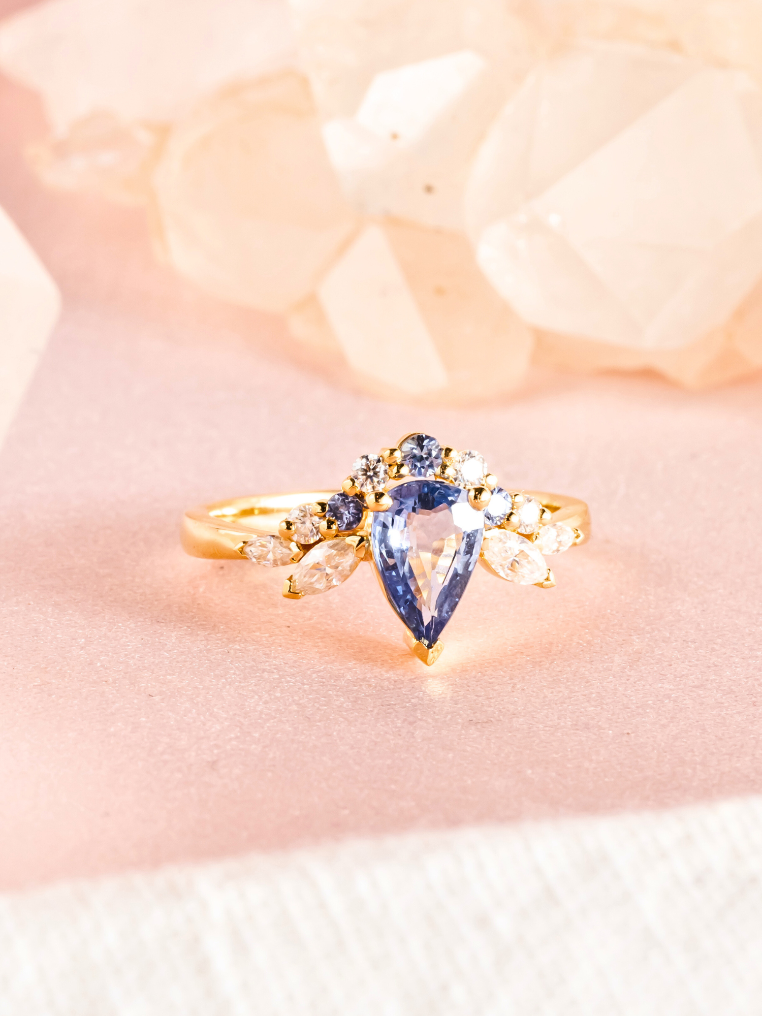 Christina Ring - Blue Sapphire & Moissanite - 18K Yellow Gold ...