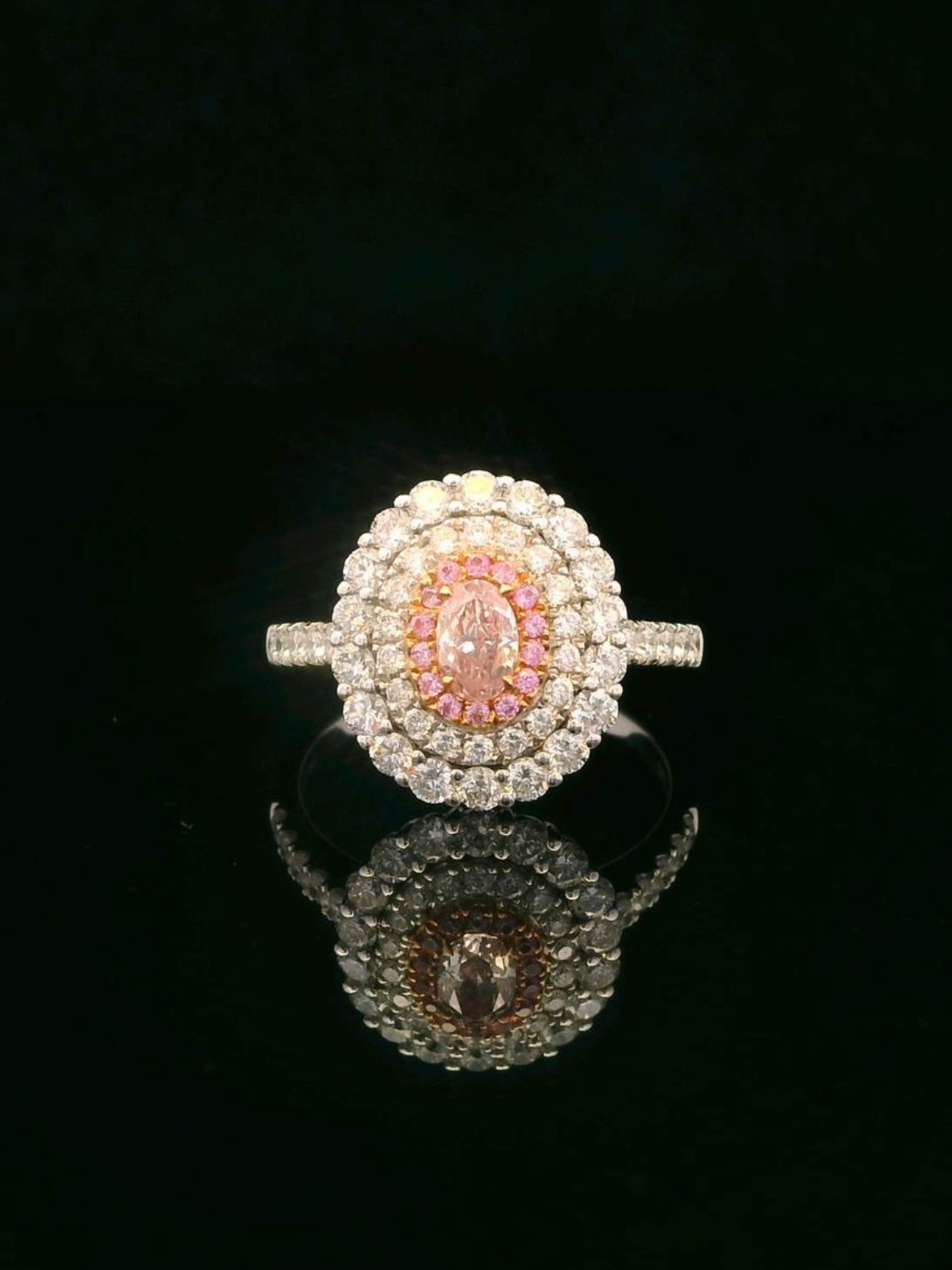 Double Halo Oval Pink Diamond Ring | Tessellate Co
