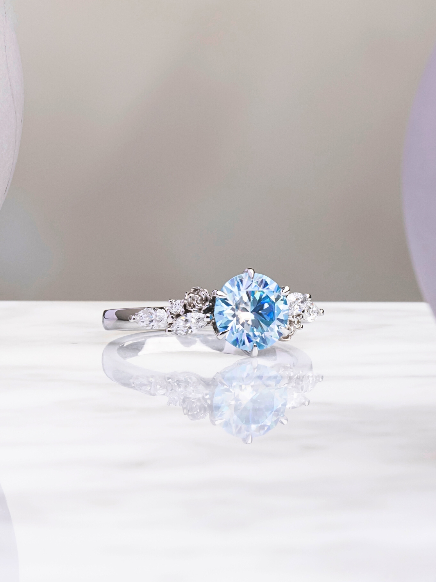 Bel Ring - Blue Moissanite - 18k White Gold | Tessellate Co